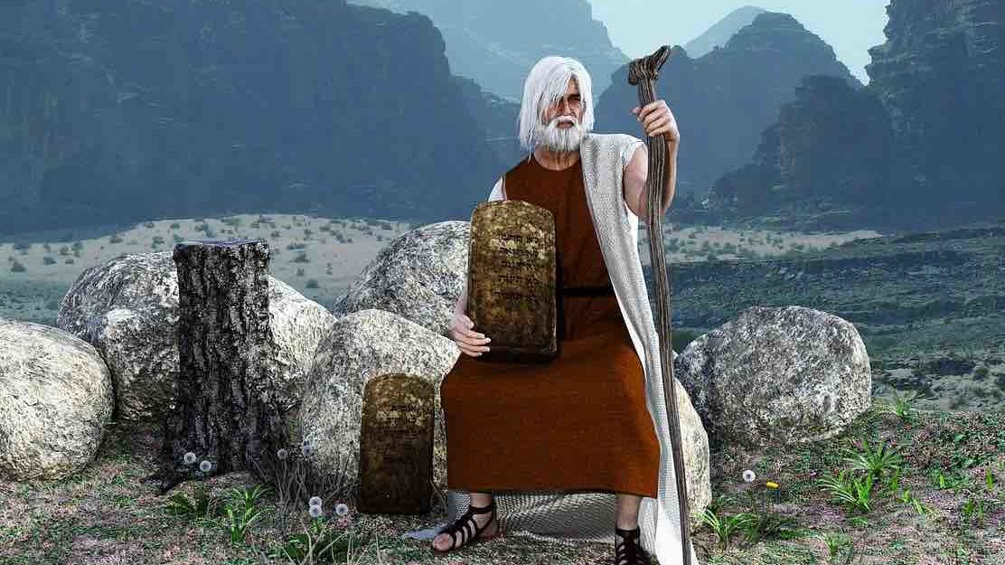 Moses Walks Back the Ten Commandments